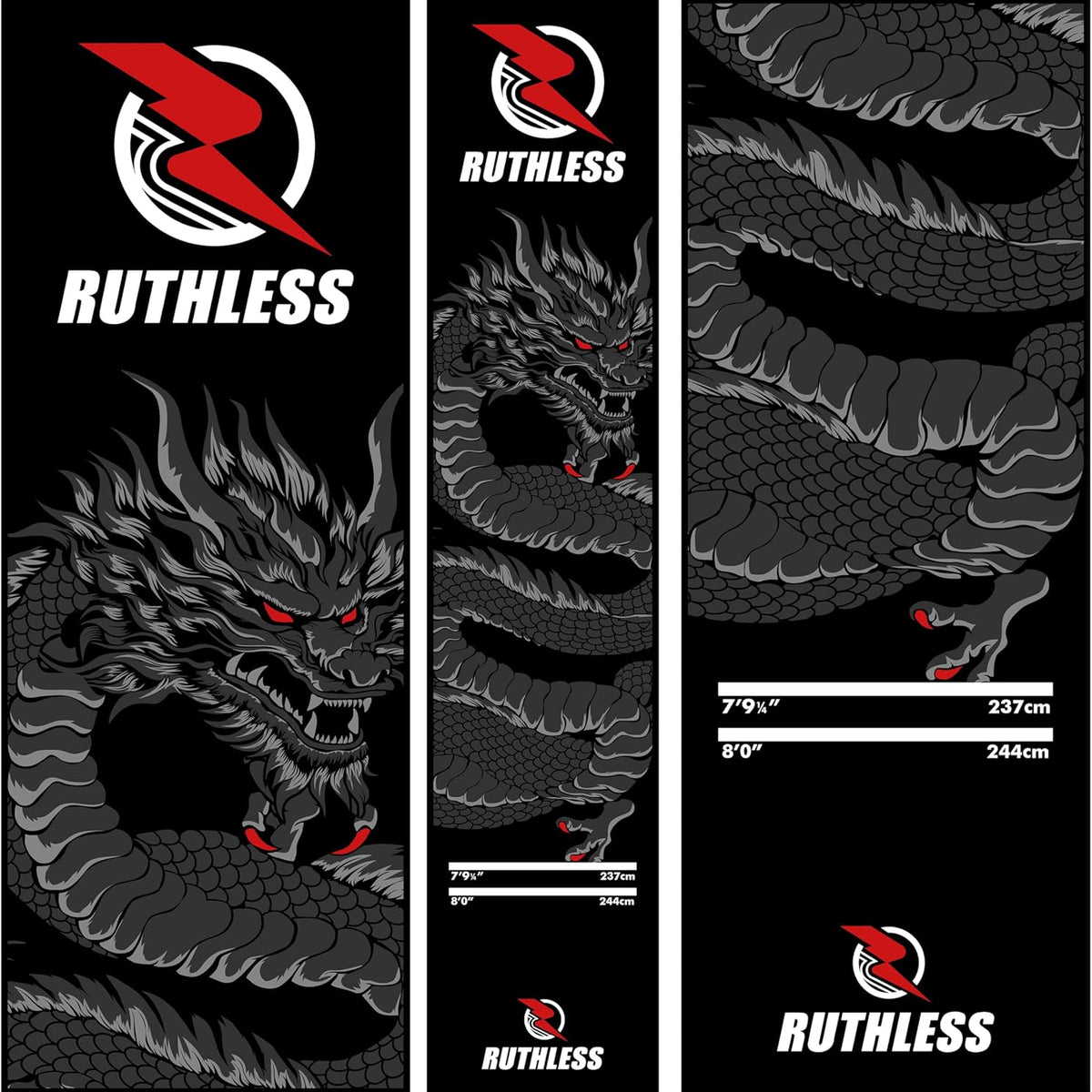 Ruthless Dragon Dart Mat - Carpet Mat - 290cm x 60cm - Black & Grey