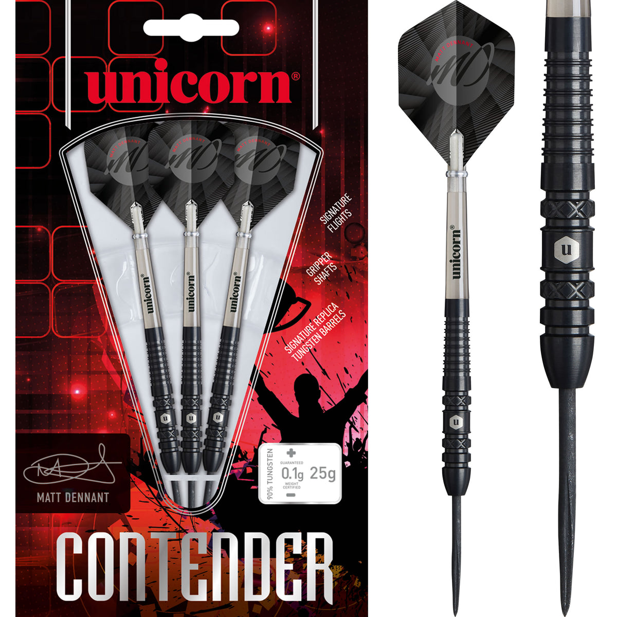 Unicorn Contender Darts - Steel Tip - 90% Tungsten - Matt Dennant - 25