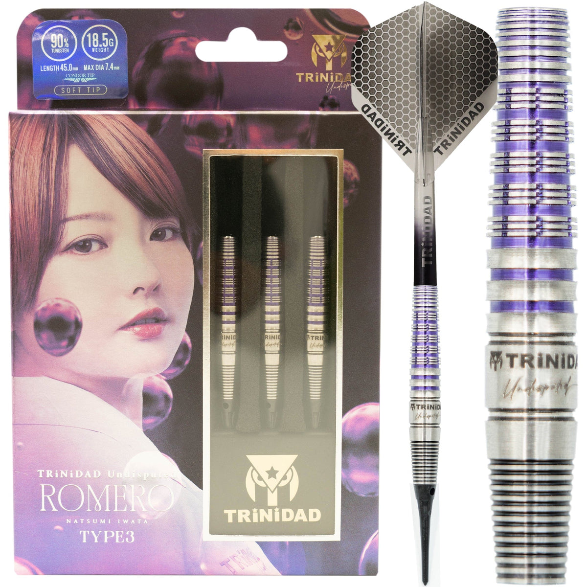 Trinidad Undisputed Darts - Soft Tip - 95% Tungsten - Romero 3 - Purpl