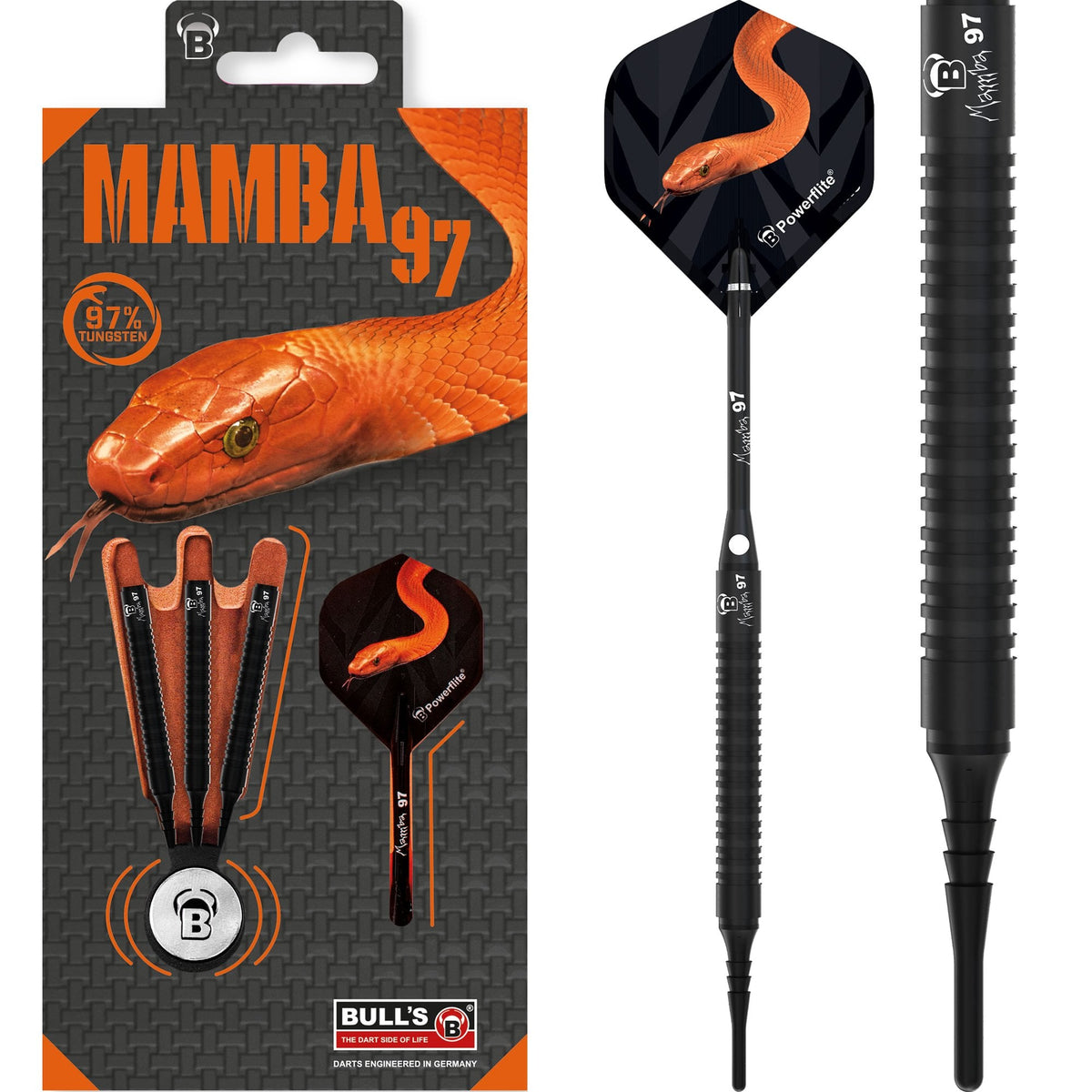 BULL'S Mamba 97 Darts - Soft Tip - M2 - Black Titanium