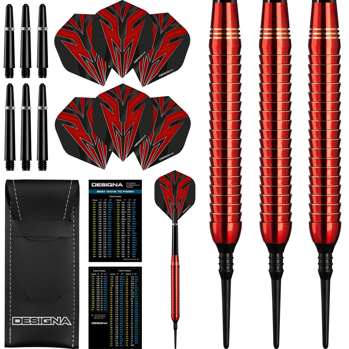 *Designa Mako Darts - Soft Tip Electro Brass - Shark Grip - Red